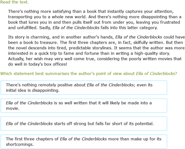 IXL - Determine the author's point of view (Year 8 English practice)