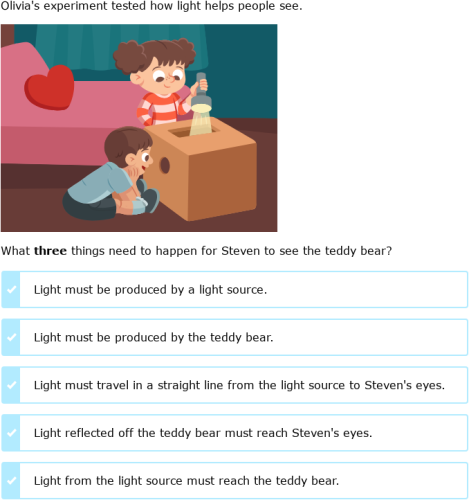 IXL - How do we see objects? (Year 5 science practice)