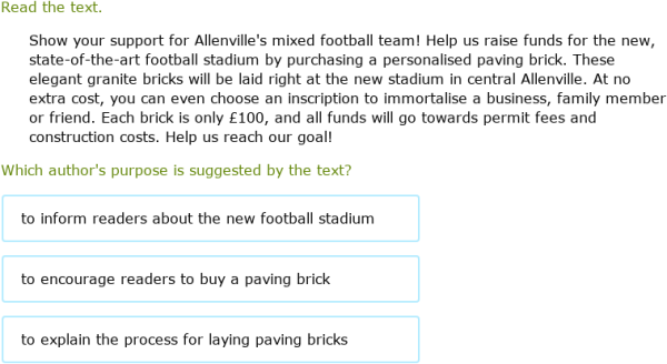 IXL - Identify the author's purpose (Year 8 English practice)