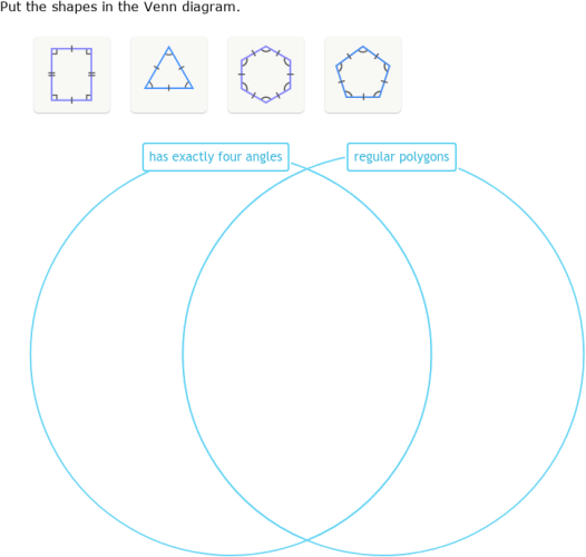 IXL - Sort polygons into Venn diagrams (Year 6 maths practice)