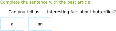 IXL - Use the correct article: a or an (Year 4 English practice)