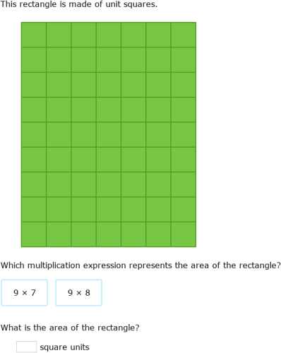 IXL - Multiply to find the area of a rectangle made of unit squares ...