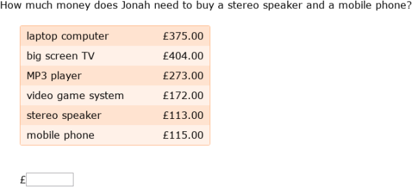 IXL - Price lists (Year 4 maths practice)