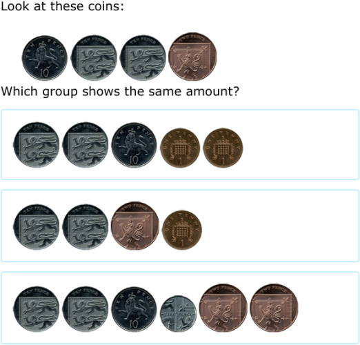 IXL - Equivalent groups of coins (Year 1 maths practice)