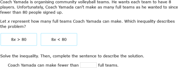 IXL - One-step inequalities: word problems (Year 7 maths practice)