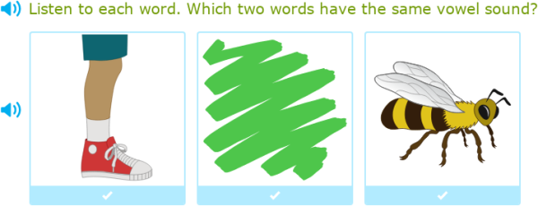 IXL - Which two words have the same vowel sound? (Year 1 English practice)