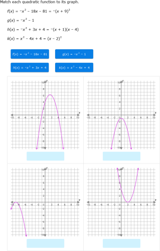 IXL - Match quadratic functions and graphs (Year 10 maths practice)