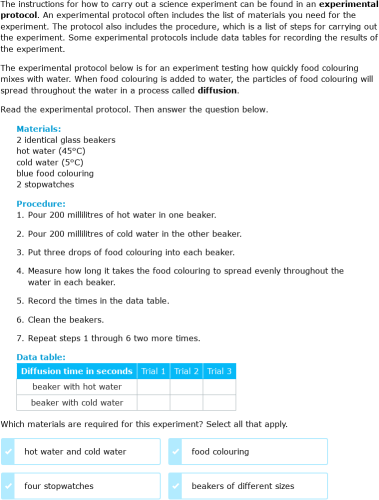 IXL - Understand an experimental protocol about diffusion (Year 7 ...