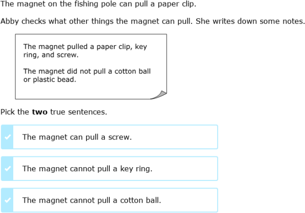 IXL - What objects can a magnet pull? (Year 3 science practice)
