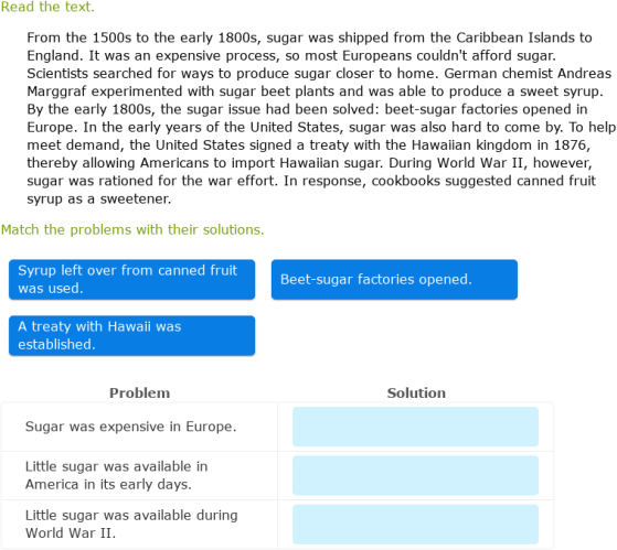 IXL - Match problems with their solutions (Year 7 English practice)