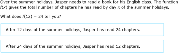 IXL - Interpret functions using everyday language (Year 11 maths practice)
