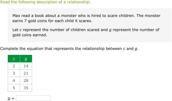 IXL - Write a two-variable equation (Year 7 maths practice)