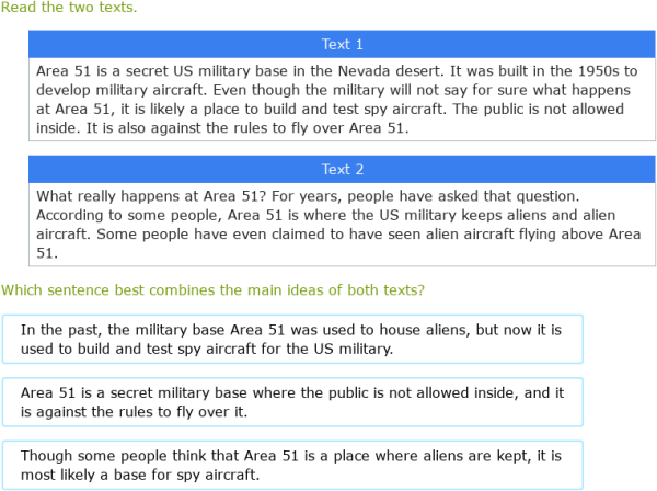 IXL - Combine main ideas from two texts (Year 5 English practice)