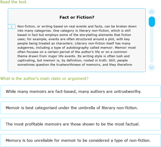 IXL - Trace an argument: set 2 (Year 11 English practice)