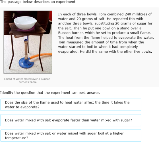 IXL - Identify the experimental question (Year 10 science practice)