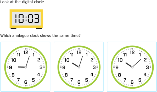 IXL - Match analogue and digital clocks (Year 4 maths practice)