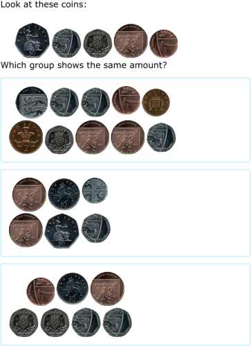 IXL - Equivalent groups of coins (Year 2 maths practice)