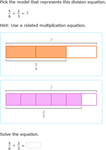 IXL - Divide fractions using models (Year 7 maths practice)
