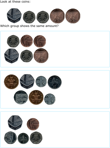 IXL - Equivalent amounts of money - up to £1 (Year 3 maths practice)