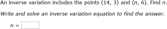 IXL - Write and solve inverse variation equations (Year 9 maths practice)