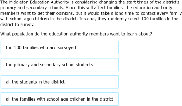 IXL - Populations and samples (Year 10 maths practice)