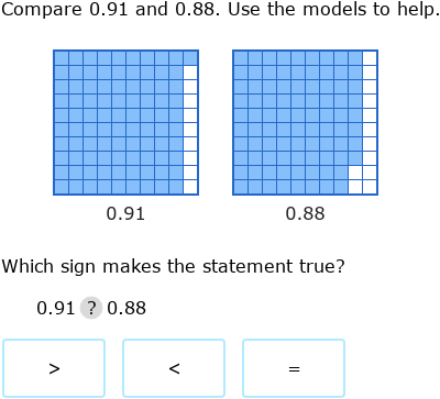 IXL - Compare decimals using models (Year 4 maths practice)
