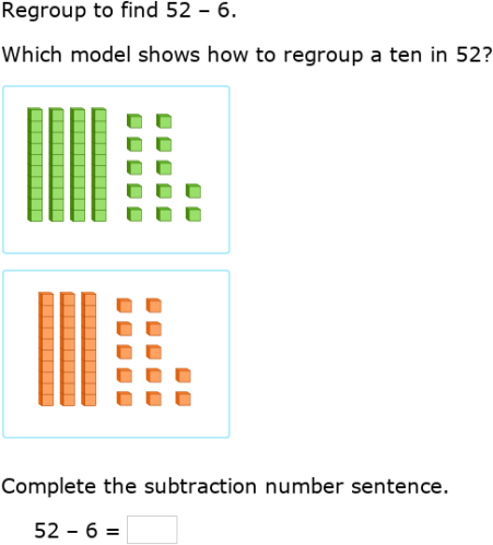 IXL - Use models to subtract a one-digit number from a two-digit number - with regrouping (Year ...