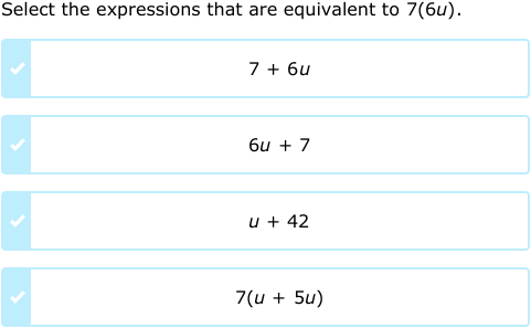 IXL - Identify equivalent expressions (Year 7 maths practice)