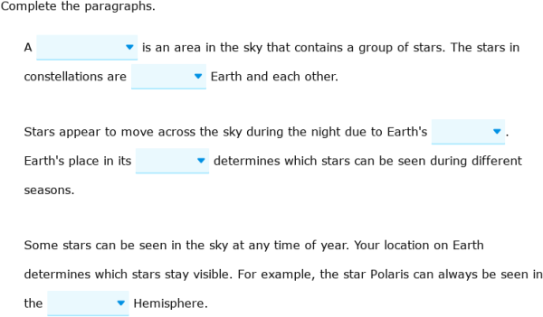 IXL - Constellations and the changing night sky (Year 6 science practice)