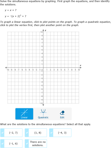 IXL - Solve simultaneous quadratic and linear equations by graphing ...