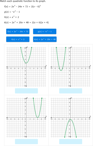 IXL - Match quadratic functions and graphs (Year 13 maths practice)