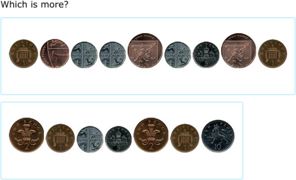 IXL - Compare two groups of coins (Year 1 maths practice)